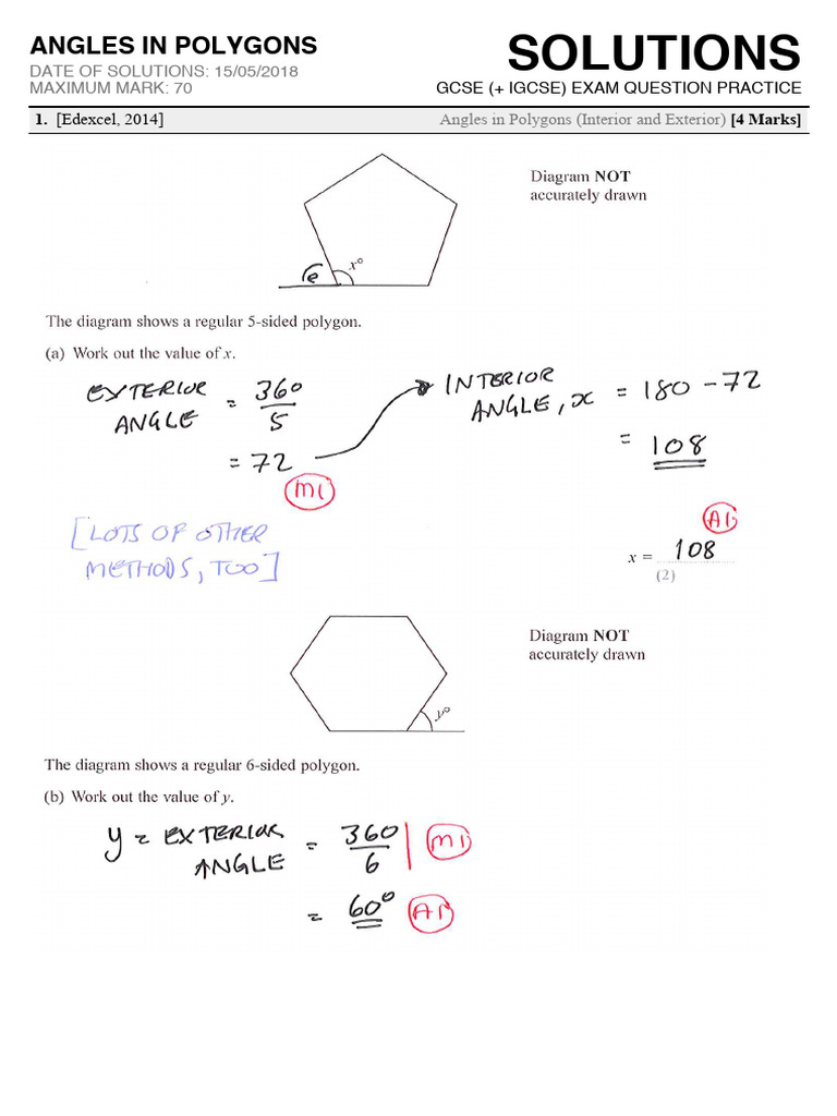 Angles in Polygons Gcse 9 1 Practice Questions 30267 | PDF | Accuracy ...