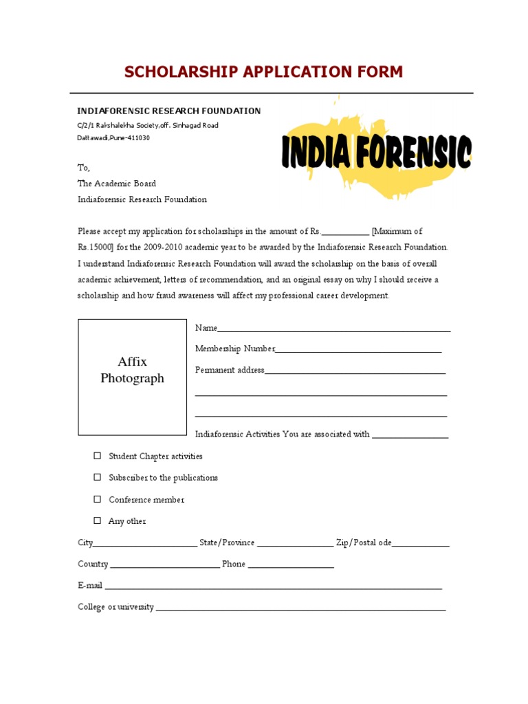 Scholarship Application Form: Affix Photograph | PDF | Students ...