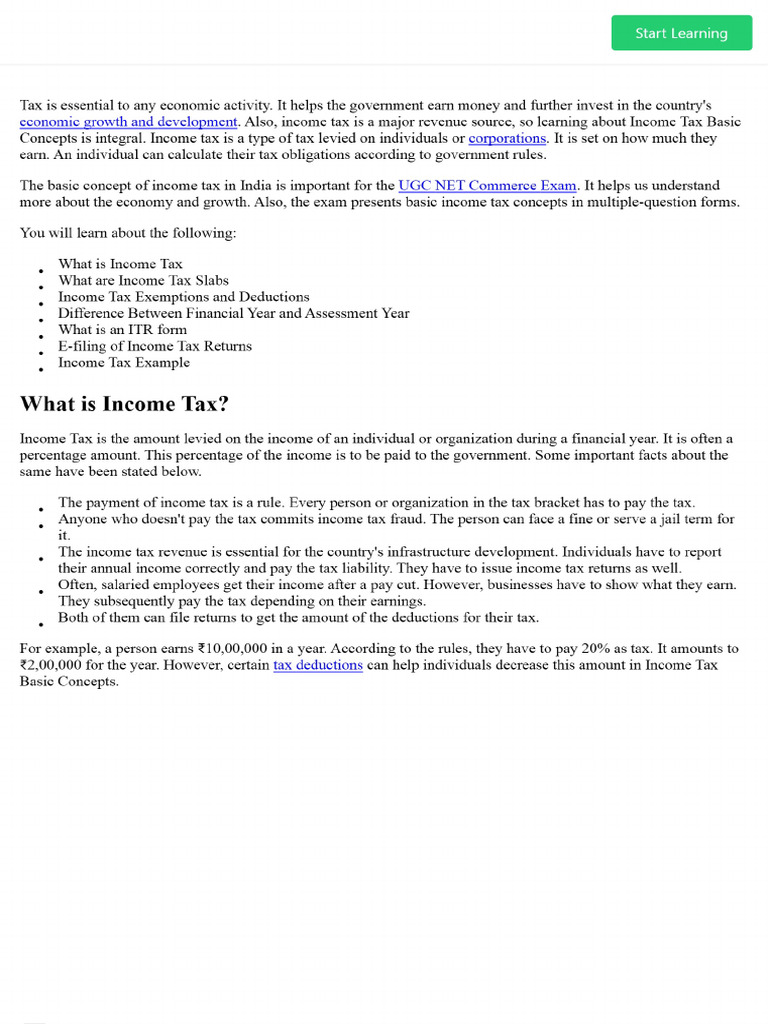 Income Tax Basic Concepts Detailed Explanation for UGC NET Notes | PDF