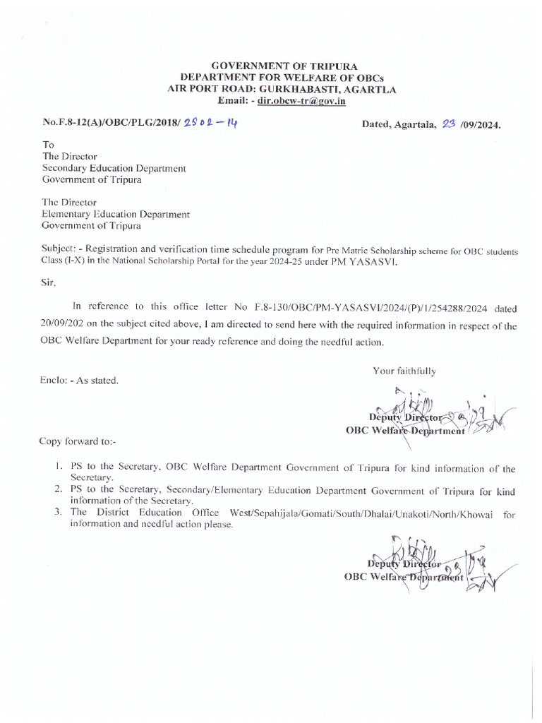 OBC Pre Matric Scholarship 2024-25 | PDF