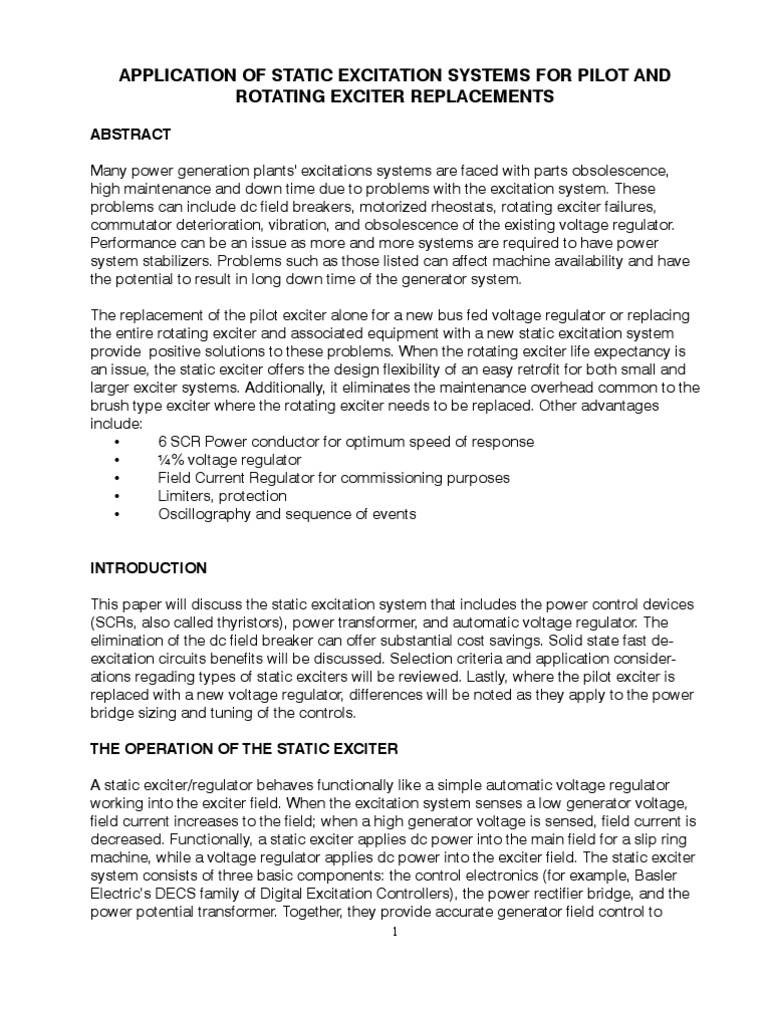 Static Exciter Systems for Pilot and Rotating Exciter Replacements ...
