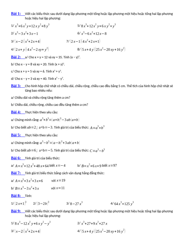 BTVN Bài 3 Chương 1 Toán 8 | PDF