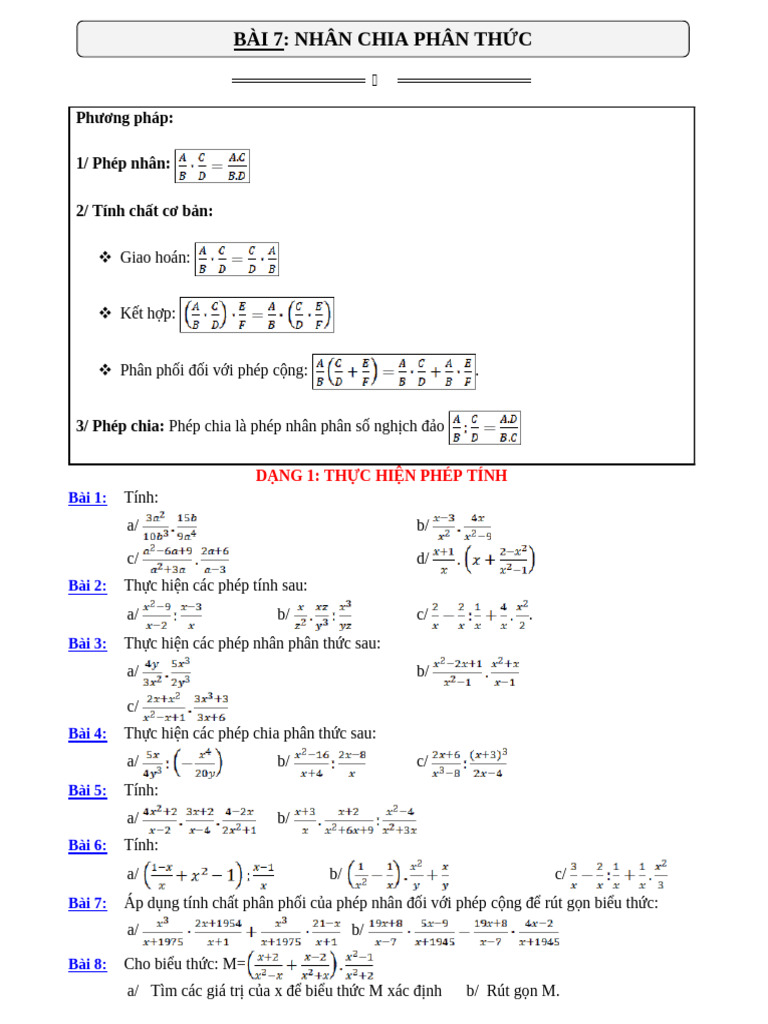 Bài 7: Nhân Chia Phân TH C | PDF