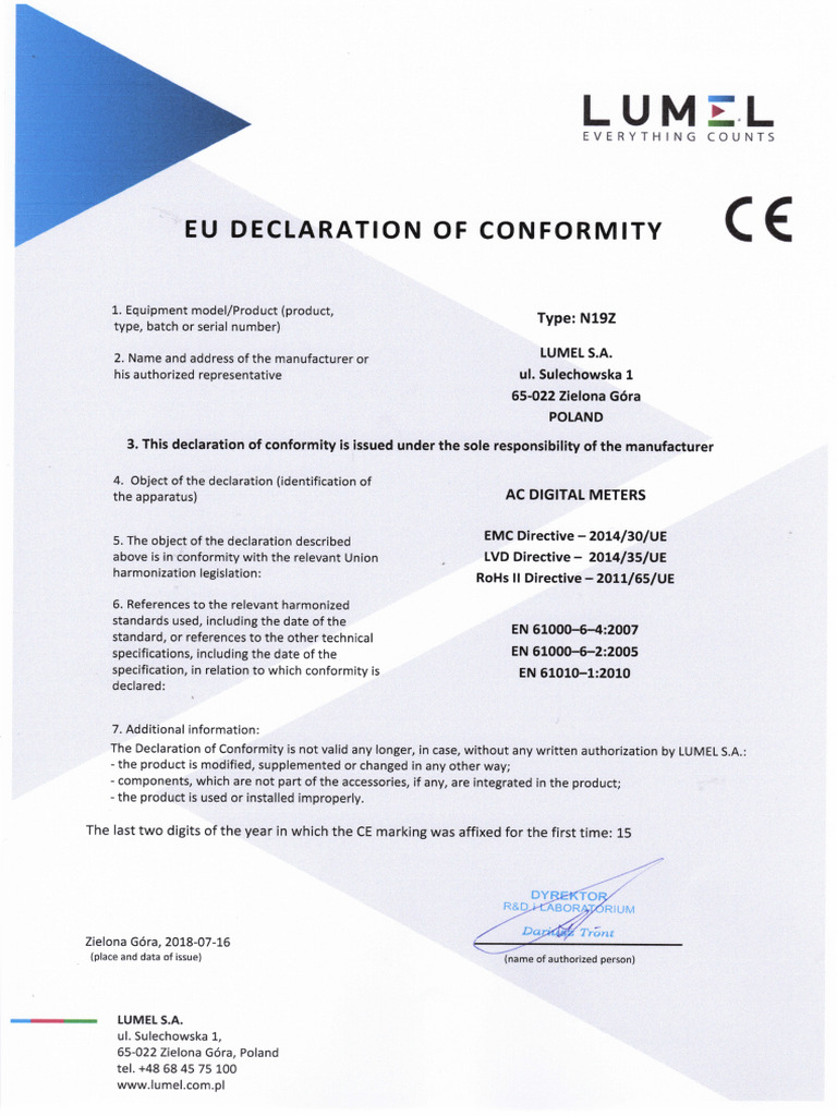 N19Z CE Declaration of Conformity | PDF