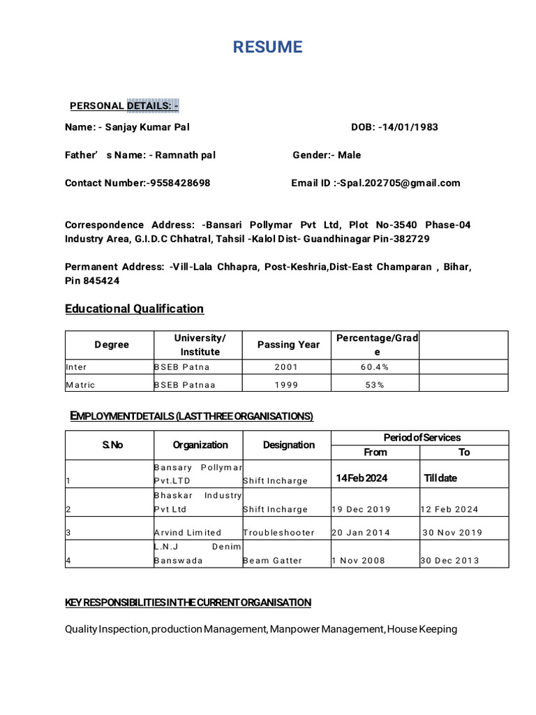 Resume: Educational Qualification | PDF
