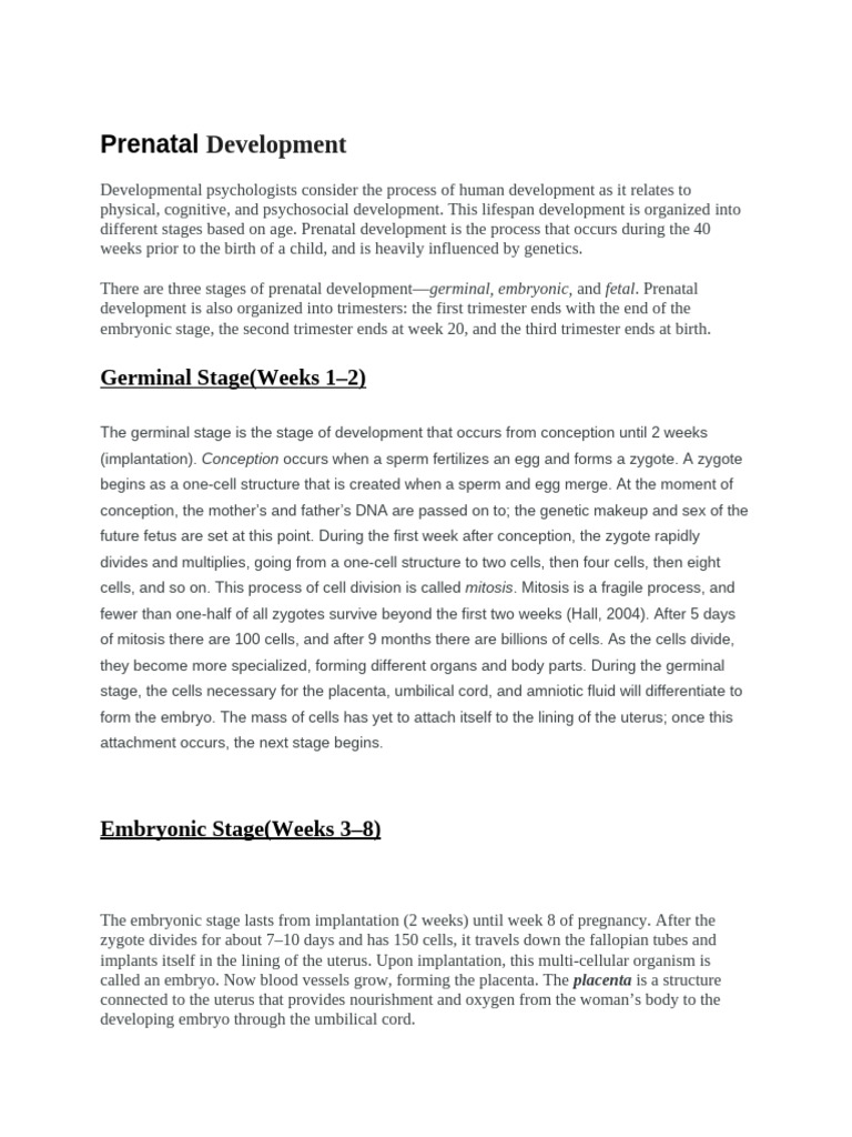 Prenatal Development in Psychology | PDF | Prenatal Development | Pregnancy