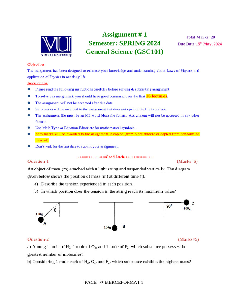 Spring 2024 - GSC101 - 1 | PDF