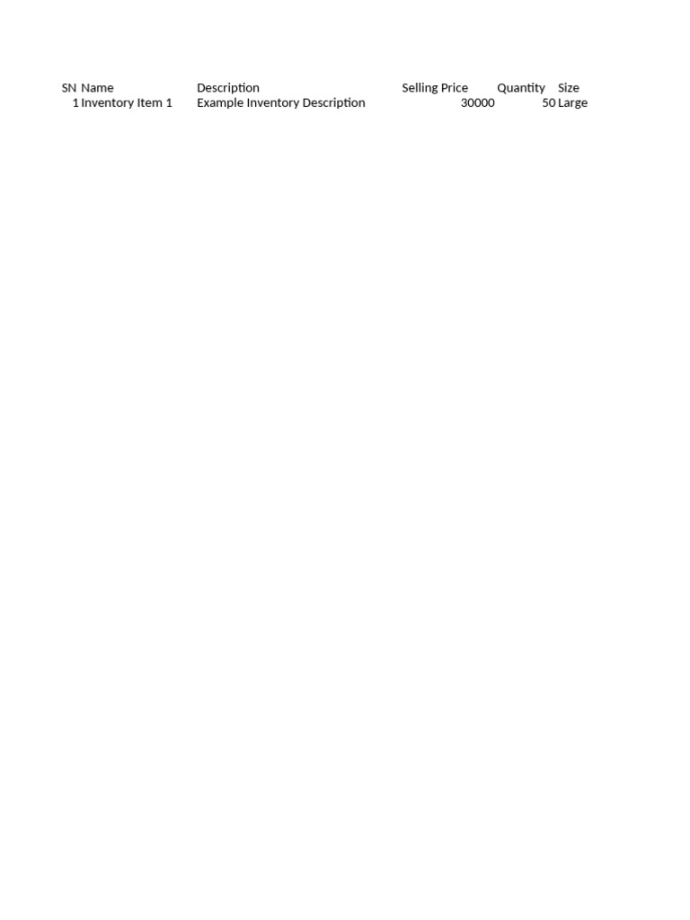 Inventory Sheet | PDF