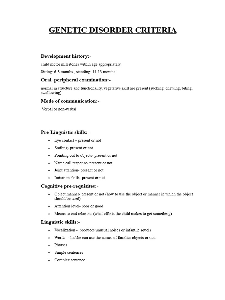 Genetic Disorder Criteria | PDF | Nonverbal Communication | Communication