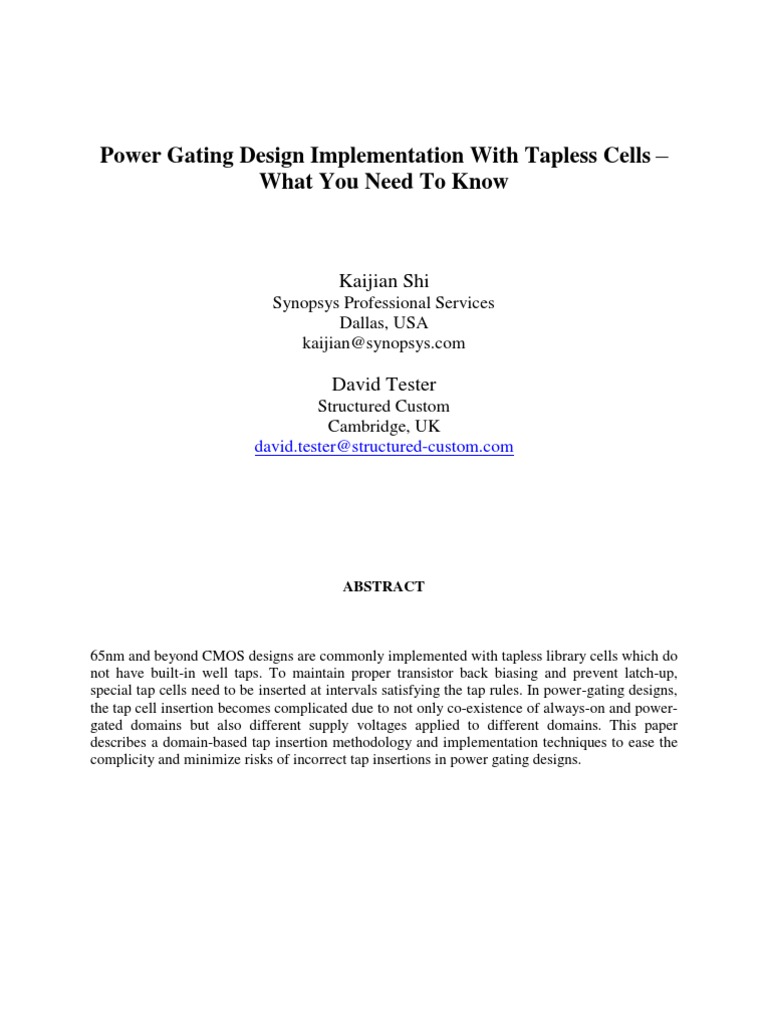 Power Gating Design Implementation With Tapless Cells | PDF | Cmos ...