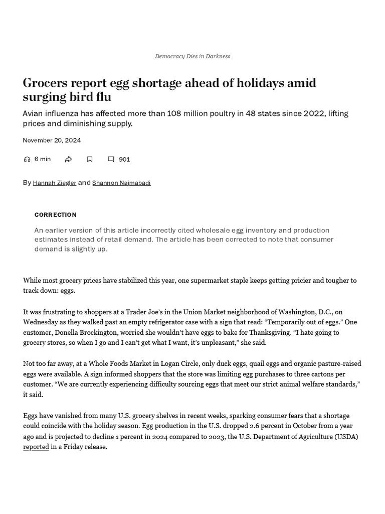 Retailers Report Egg Shortage As Higher Prices Continue Amid Bird Flu ...