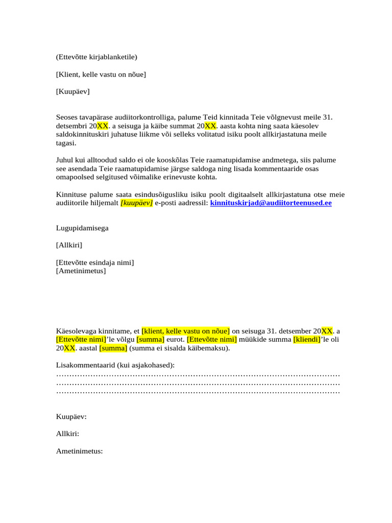 Kliendi Kinnituskiri | PDF