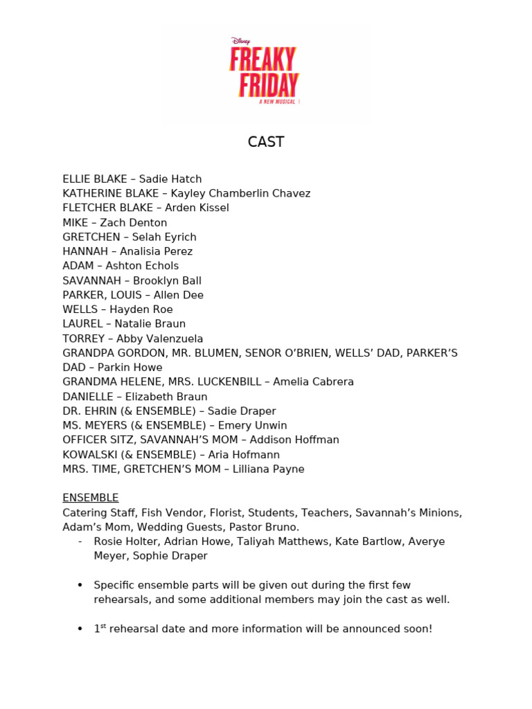 Freaky Friday Cast | PDF