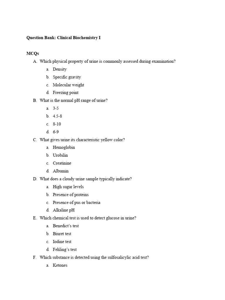 Clincail Biochem Notes & Question Bank . | PDF | Urine | Clinical Medicine