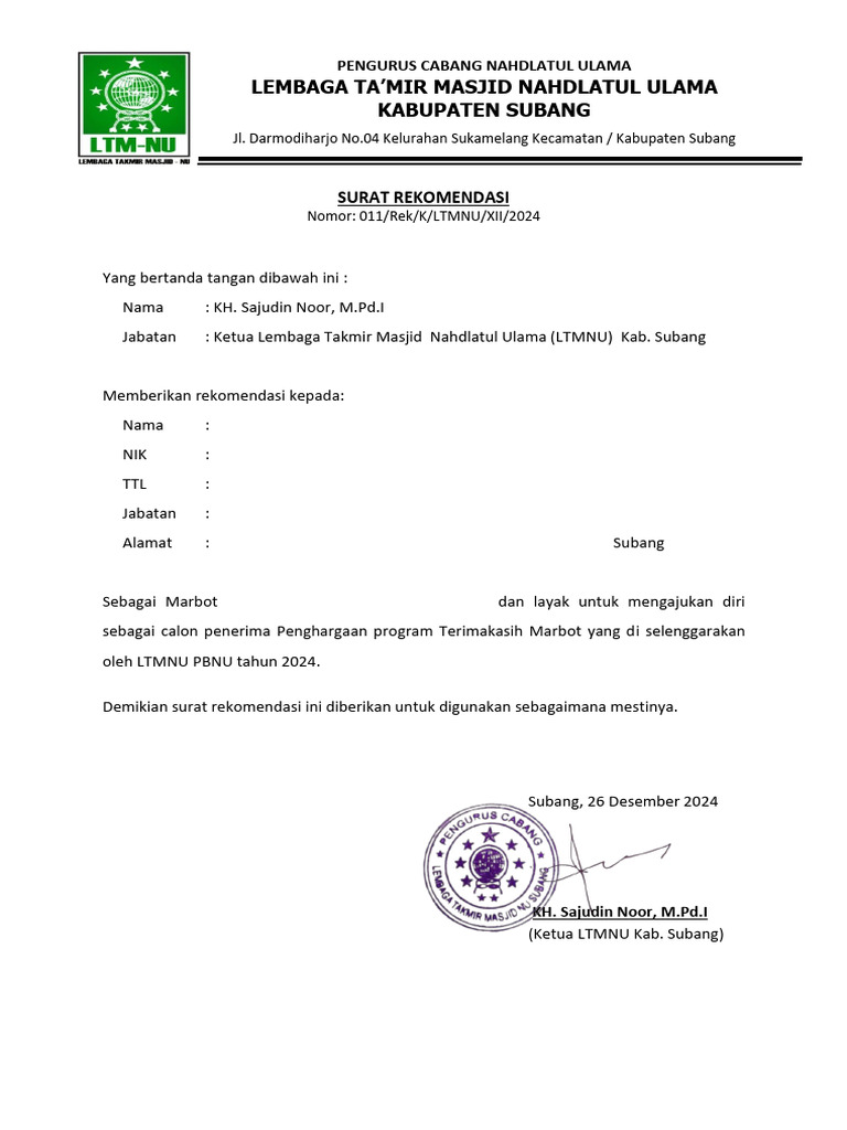 Rekomendasi Marbot Masjid Subang 2024 | PDF