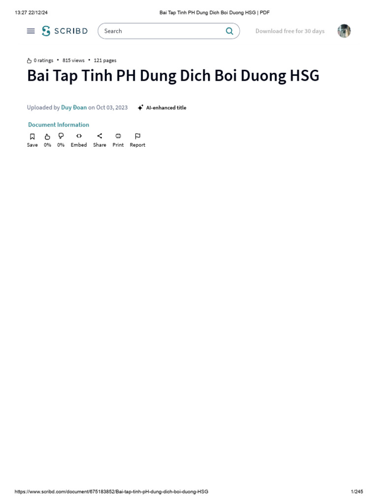 Bai Tap Tinh PH Dung Dich Boi Duong HSG _ PDF | PDF | Communication Design | Document