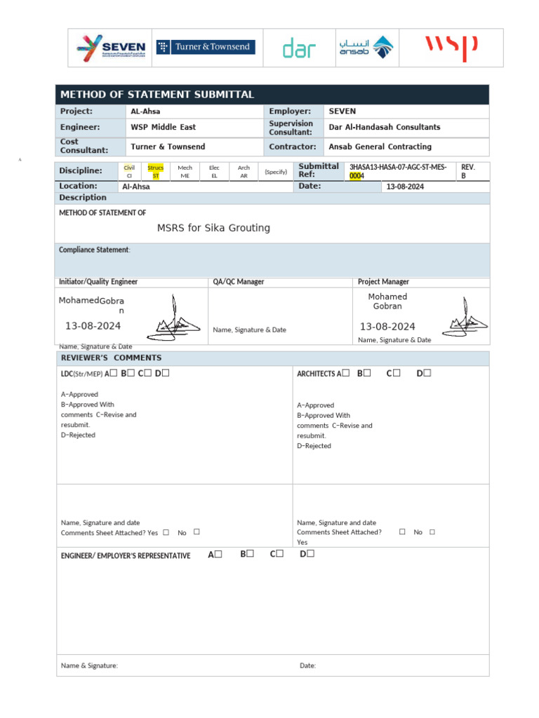 3hasa13 Hasa 07 Agc St Mes 00004 Msrs for Sika Grouting (004) | PDF | Personal Protective ...
