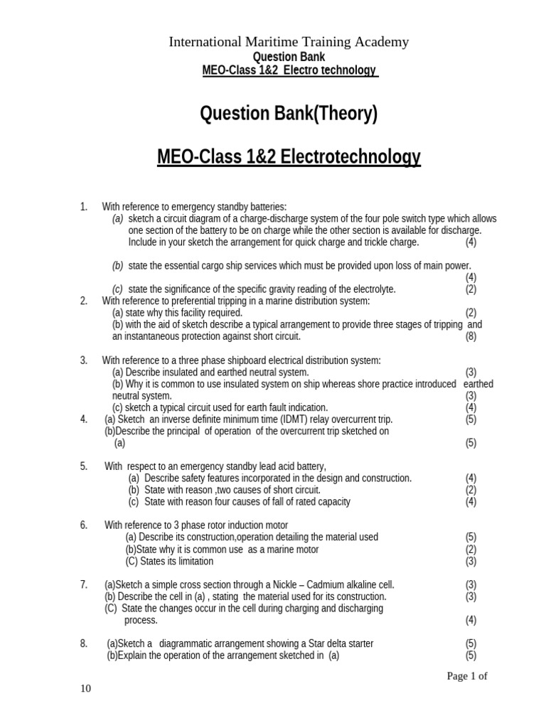 MEO Class 1&2 Electrotechnology Question Bank | PDF