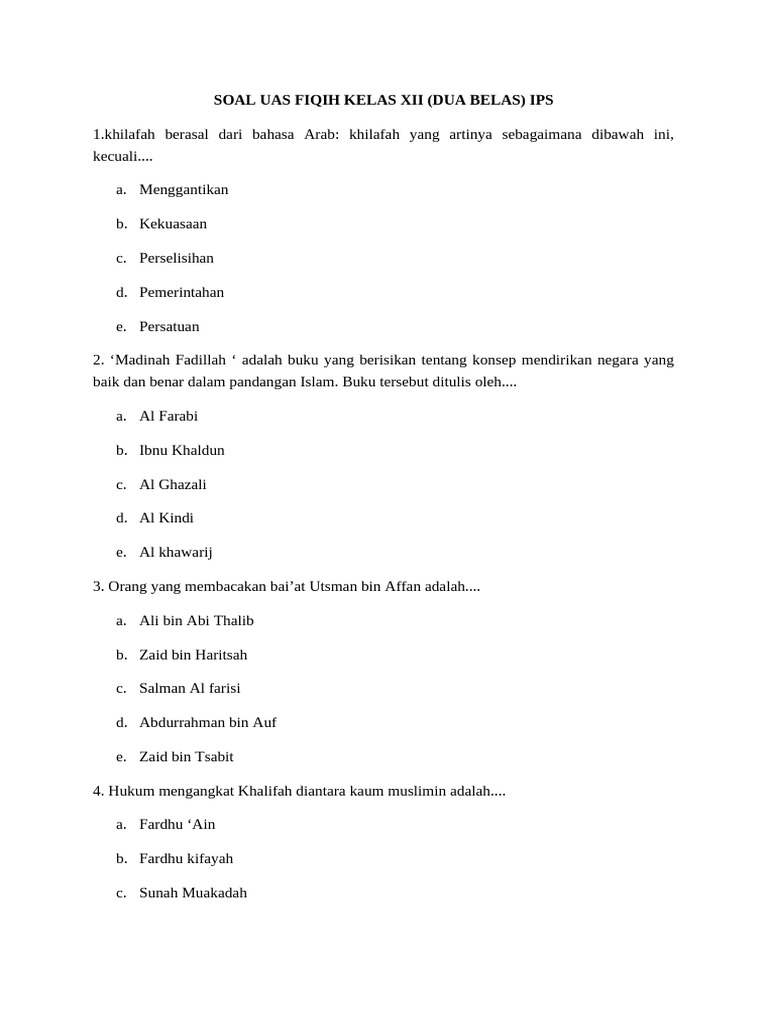 Soal Uas Fiqih Kelas Xii | PDF