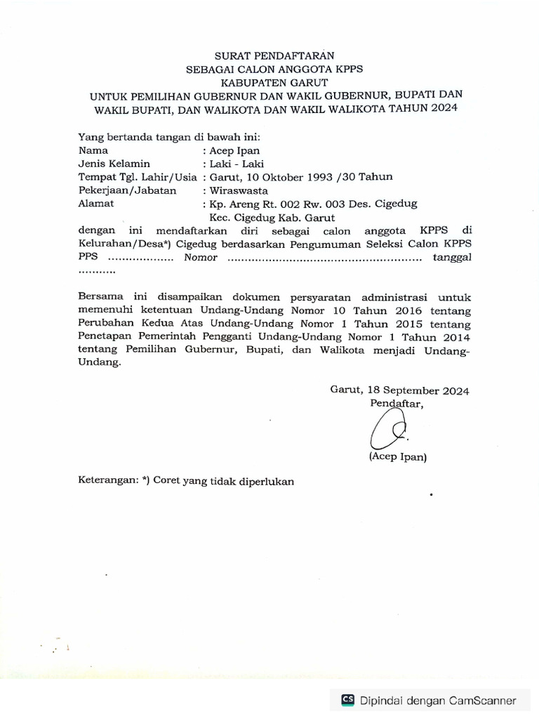 Surat Pendaftaran Acep | PDF