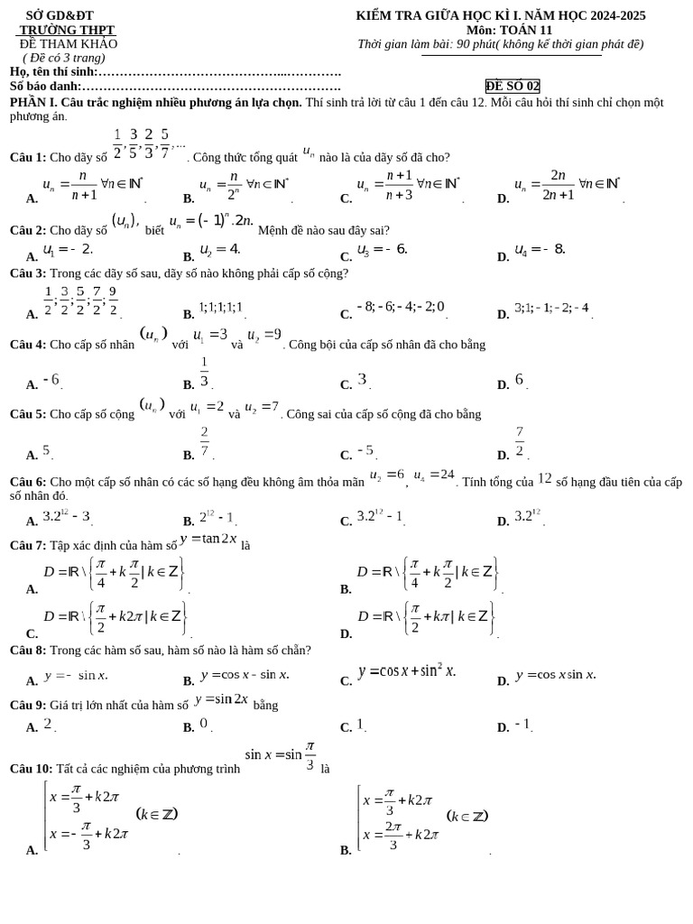 ĐỀ 2 GK1 11 | PDF