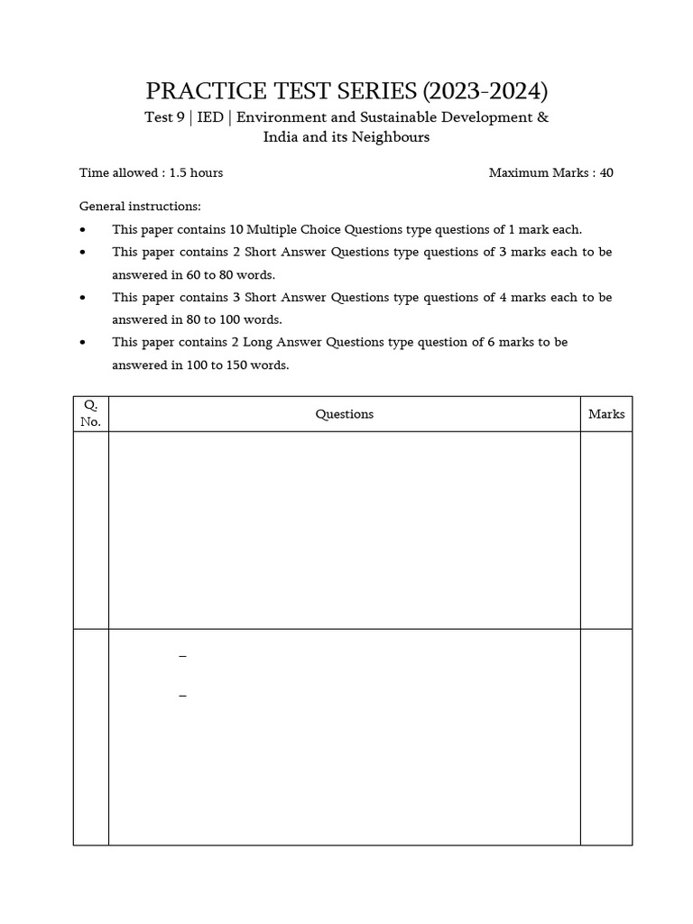 Test-9(IED) Class 12 | PDF | Economic Growth | China