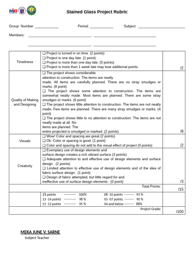 G9 - Stained Glass Project Rubric | PDF