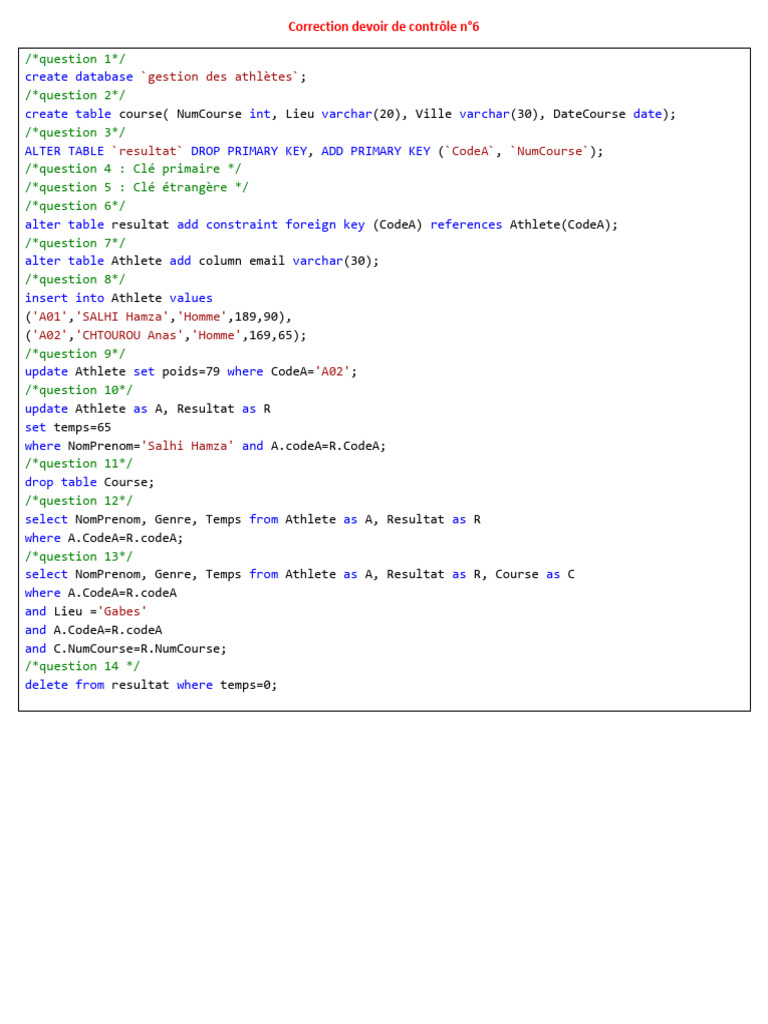 Correction Devoir de Contrôle n6 | PDF