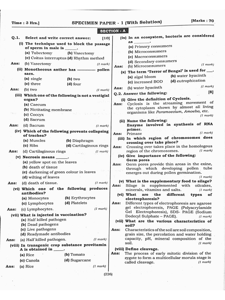 Bio 1st Prelims Soln | PDF