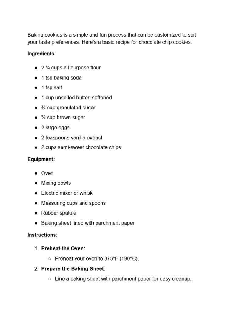 Steps To Bake Cookies | PDF