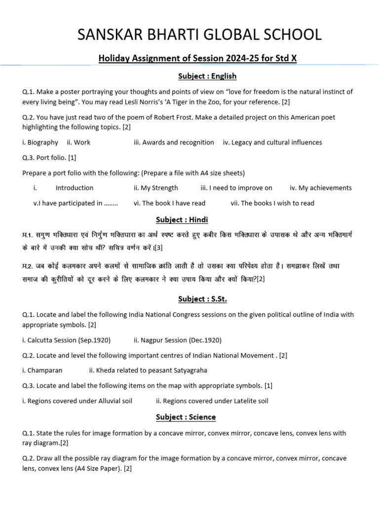 Class 10 Holiday Assignment | PDF