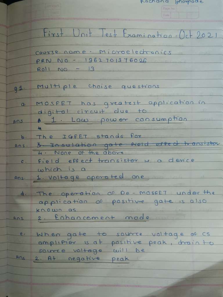 Unit Test 1 ( Microelectronics) | PDF