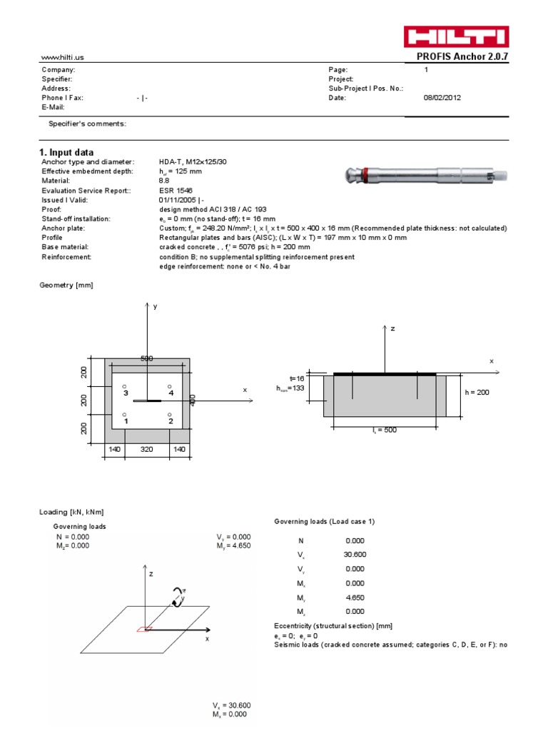 Hilti Anchor Design Calculations | PDF | Strength Of Materials ...