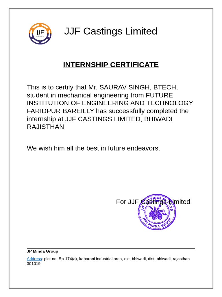 JJF Castings Limited SAURAV | PDF
