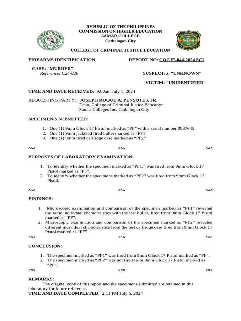 Ballistic Report for Multiple Specimen | PDF | Flight | Ammunition