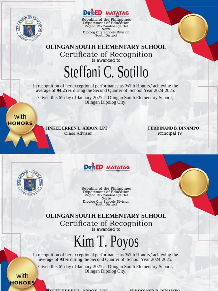 2nd Grading Honors | PDF | Philippines