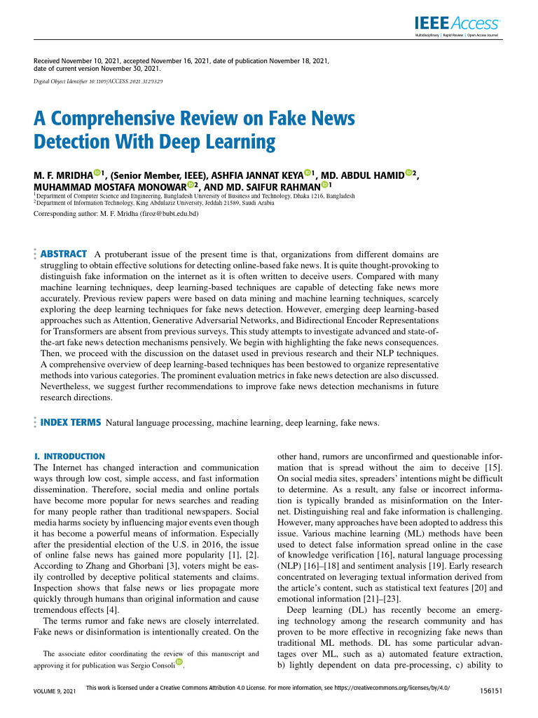 A Comprehensive Review on Fake News Detection With Deep Learning | PDF ...