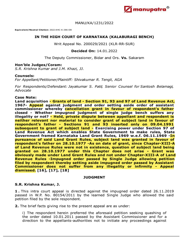 The_Deputy_Commissioner_Bidar_and_Ors_vs_Sakaram_ | PDF | Appeal ...