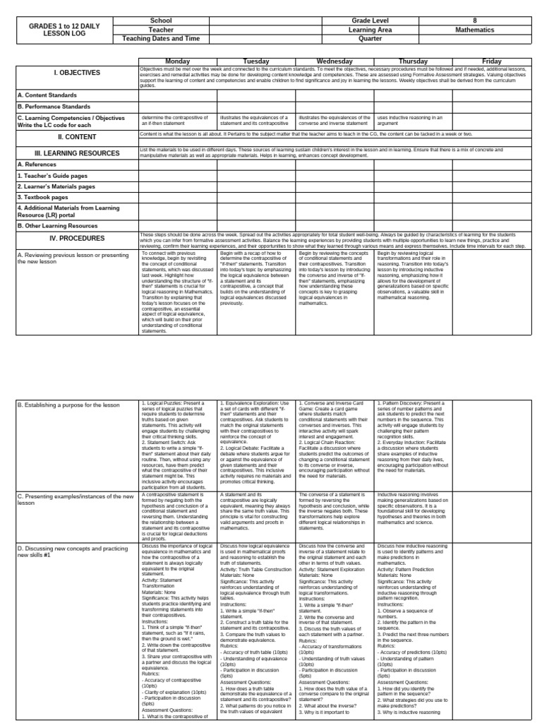 daily_lesson_log_ | PDF | Logic | Mathematical Proof