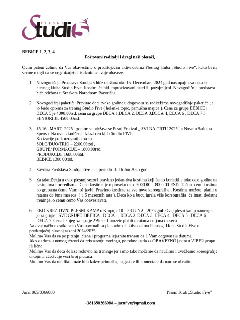 BEBICE PLANOVI 24 25doc | PDF