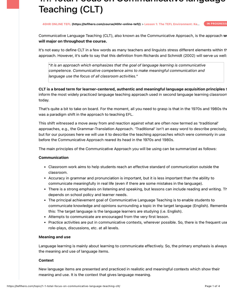 1.1. Total Focus On Communicative Language Teaching (CLT) - TEFL Hero | PDF | Language Education ...
