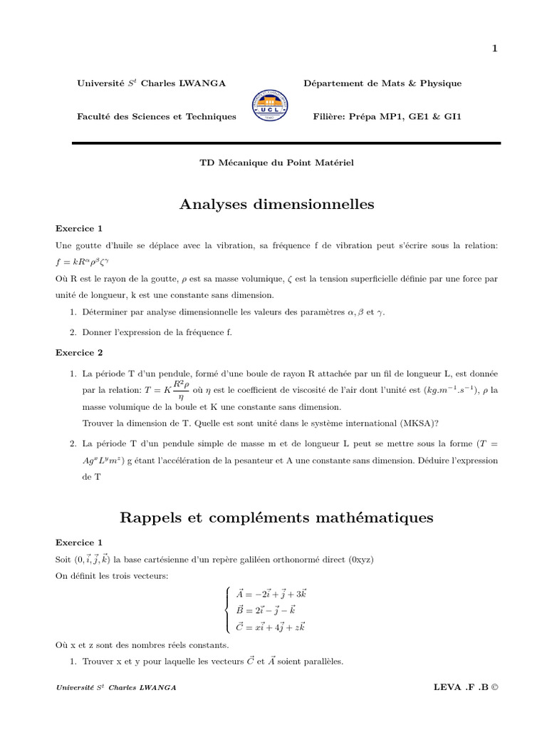 Analyse dimensionnelle en mécanique | PDF | Accélération | Coordonnées ...