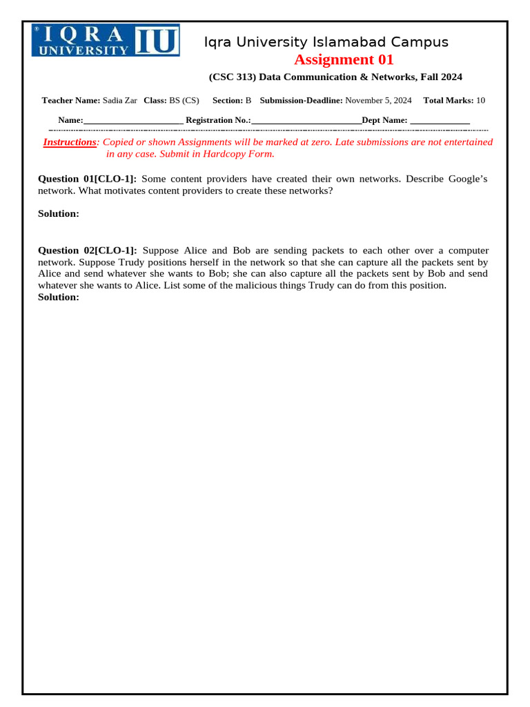 CSC 313 - Assignment 01 (B) | PDF