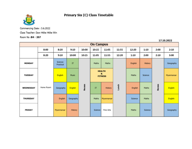 Primary Six (C) Class Schedule | PDF