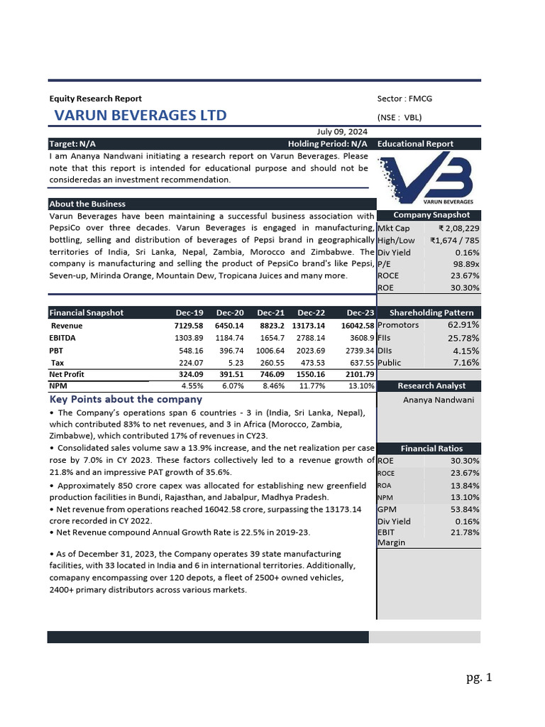 Equity Research Report 1723454180 | PDF | Pepsi Co | Balance Sheet