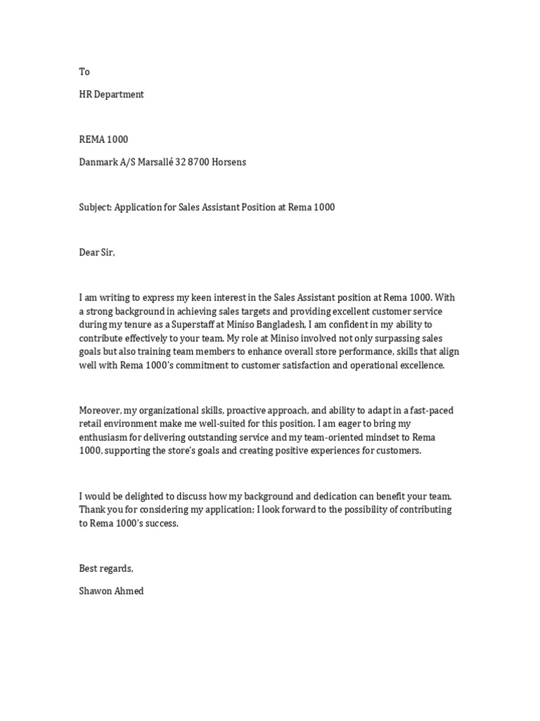 Shawon - Ahmed - Application - Rema 1000 | PDF