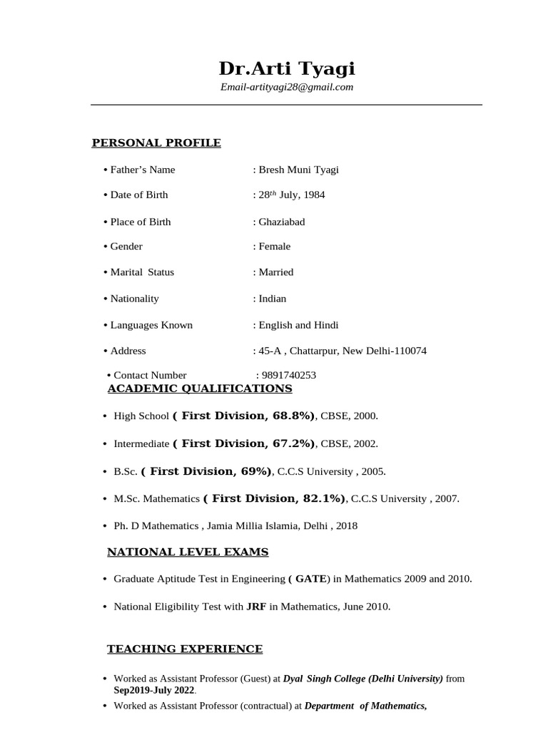 DrArti Tyagi CV - 241116 - 094835 | PDF | Chaos Theory | Nonlinear System