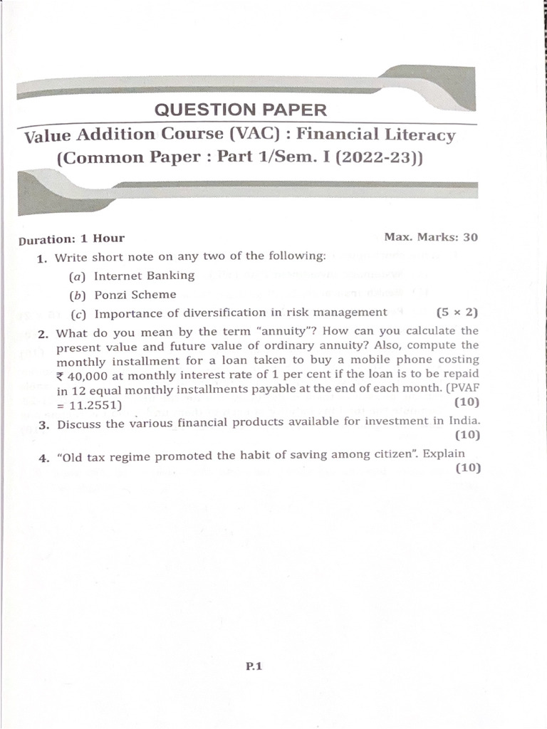 PYQ Financial Literacy | PDF