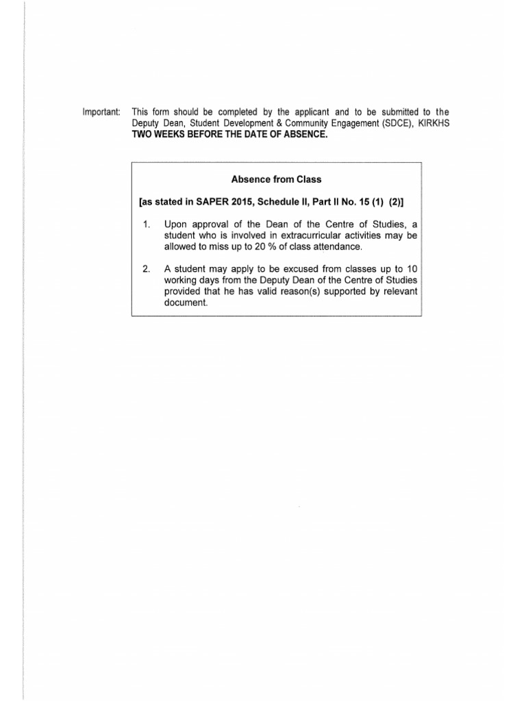 Absence From Class Form - Revised | PDF