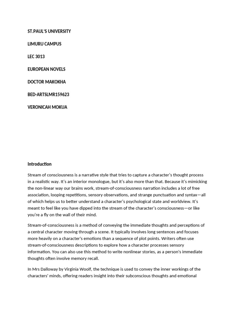 Stream of Consciousness | PDF | Mrs Dalloway | Thought